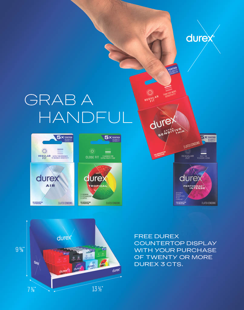 Durex Condoms Display 20 Packs of 3 Count Condoms - Paradise Marketing